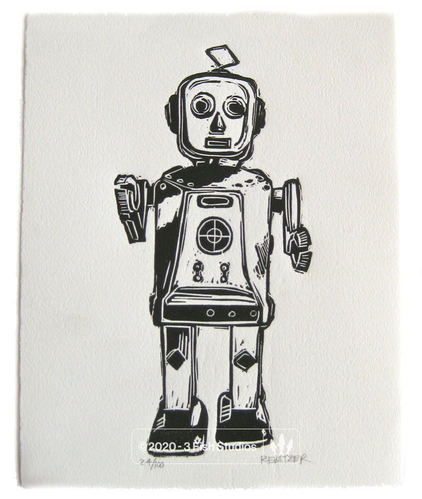 Robot Mike — Original Print by Eric Rewitzer – 3 Fish Studios